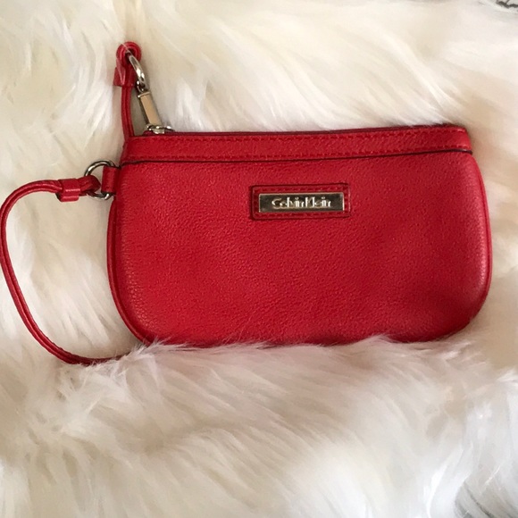 Calvin Klein | Bags | Calvin Klein Red Pebbled Leather Wristlet Wallet ...